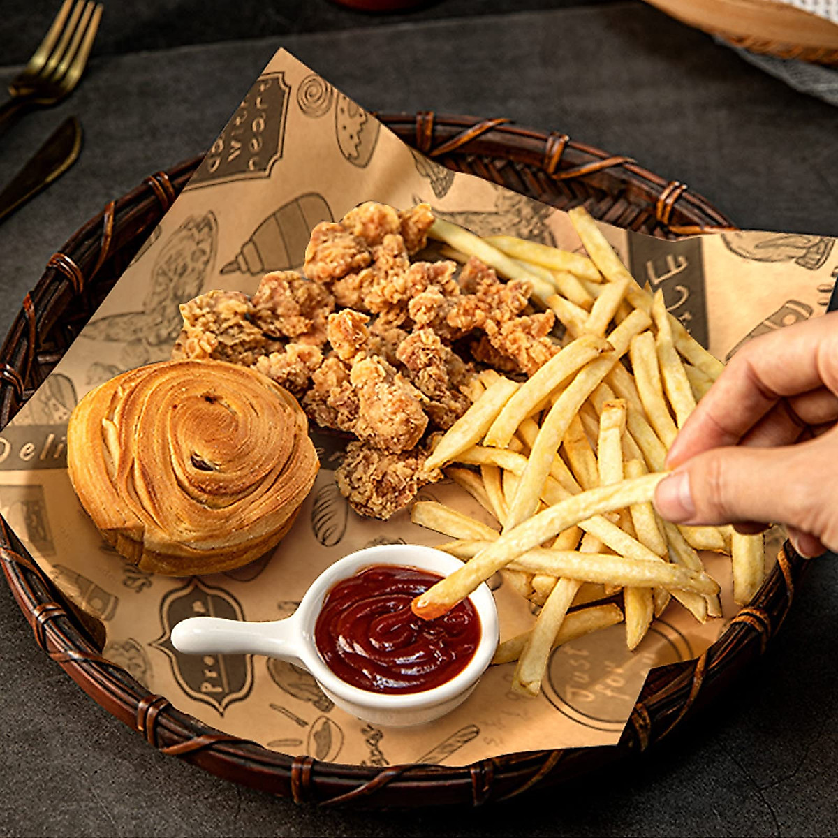 250Pcs Deli Wax Paper Sheets for Food Newspaper Theme wax paper sheets, Basket Liners wrapping paper for Deli, Sandwich, Cheese, Picnic, Party, Holiday, 9.8 x 9.8 inch