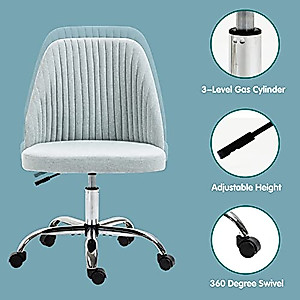 Loyrus Home Office Desk Chair, Vanity Chair, Modern Adjustable Mid-Back Cute Upholstered Armless Linen Fabric Chair, Computer Chair with Wheels for Bedroom Studying Room Vanity Room (Grey)