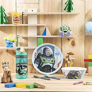 zak! Disney and Pixar Lightyear - 5-Piece Dinnerware Set - Durable Plastic & Stainless Steel - Includes Water Bottle, 8-Inch Plate, 6-Inch Bowl, Fork & Spoon - Suitable for Kids Ages 3+