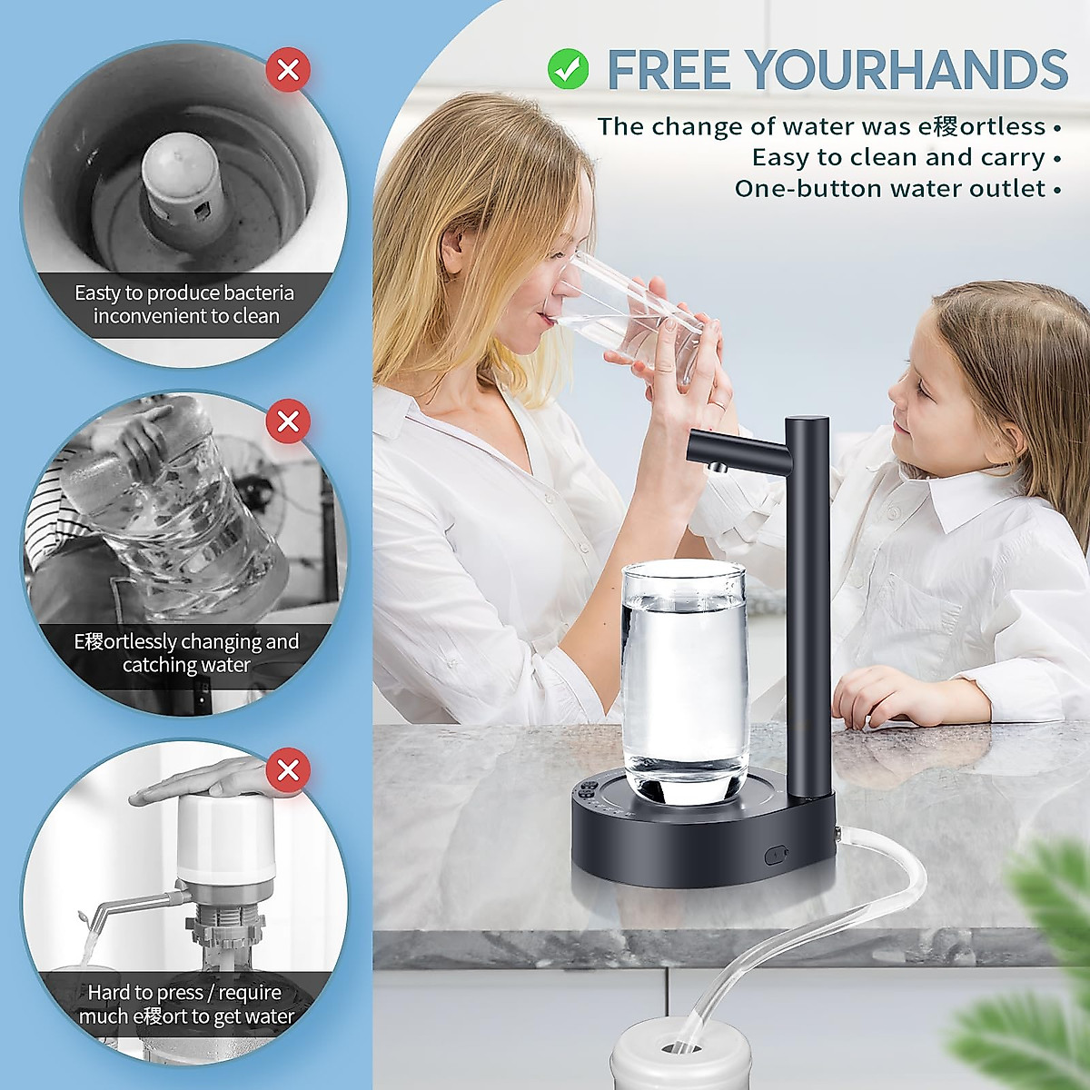 Desktop Water Bottle Dispenser Bedside Water Dispenser USB Charging Portable Automatic Electric Kettle Pump for Home, Office, Camping (Black-3)