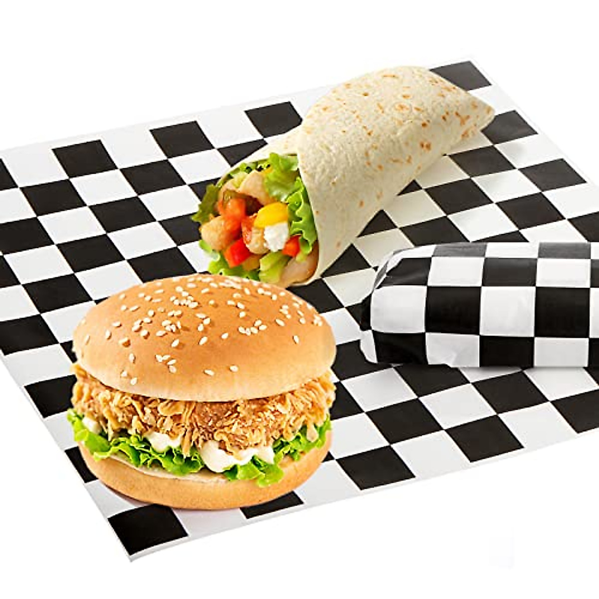 Fasmov 1000 Sheets 12 x 12 inches Sandwich Paper Deli Basket Liner Wrap Food Basket Liners Wrapping Checkered Sheets, Black & White