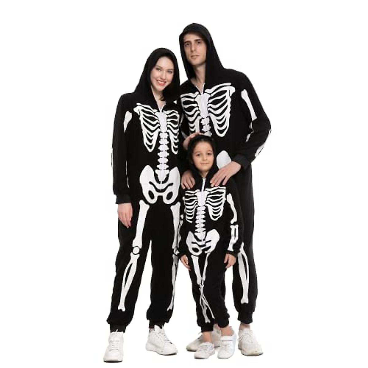 Spooktacular Creations Halloween Unisex Skeleton Costume Pajama Kids Jumpsuit Dress Up Party Hoodie Cosplay, XL