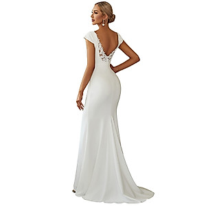 Ever-Pretty Women's Vintage Back Lace Applique Bodycon Mermaid Wedding Gowns for Bride 2022 White US16