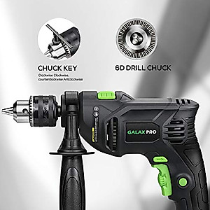 GALAX PRO 5Amp 1/2-inch Corded Impact Drill with 105pcs Accessories, Variable Speed 0-3000, Hammer and Drill 2 Functions in 1, 360°Rotating Handle, Depth Gauge, Carrying Case Included