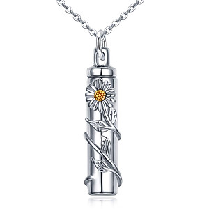 Cremation Necklace Jewelry 925 Sterling Silver Daisy Urn Necklaces Keepsake Memorial Jewelry for Women Men.