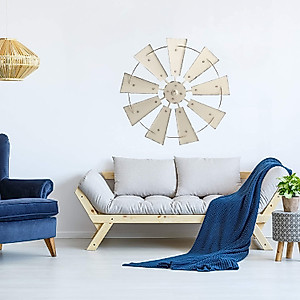 Glitzhome 22" Farmhouse Galvanized Windmill Wall Sculpture Home Decor Rustic Metal Rustic Wall Art Decoration, Silver