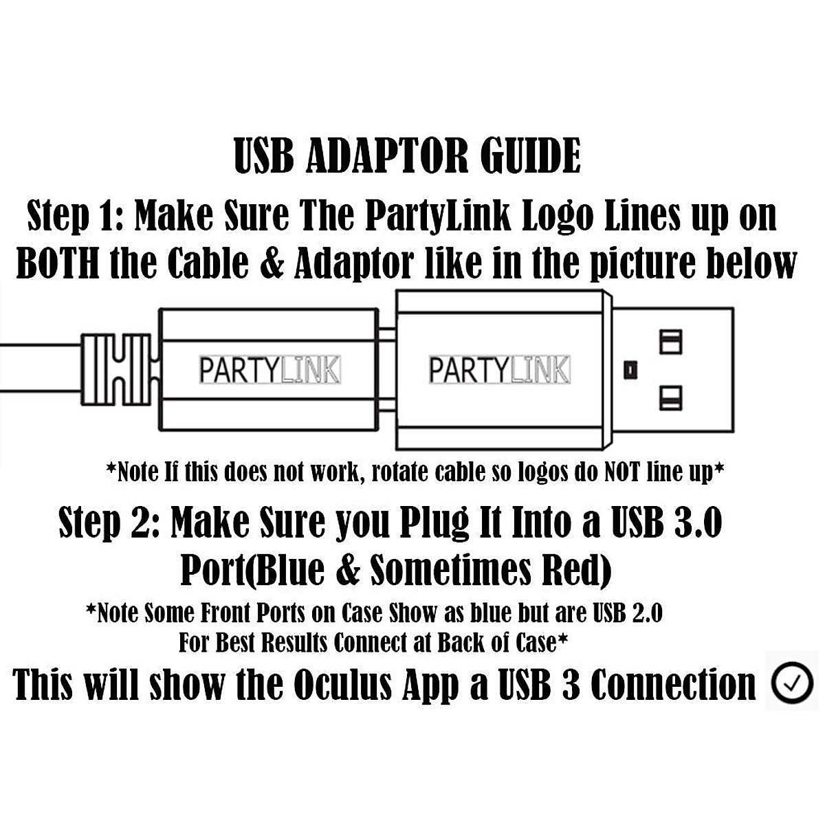 PartyLink 10ft(3m) USB Type-C Cable | Compatible with Oculus Quest & Quest2 Link | High Speed Data Transfer & Fast Charging | USB-A Adapter [USB-IF Certified]