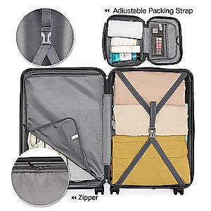 KONO 2 Piece Luggage Sets Lightweight, 20" Carry on Luggage and 12" Mini Cosmetic Cases Hardshell Suitcase Sets, Durable Hardside Suitcase with Spinner Wheels TSA Lock Black