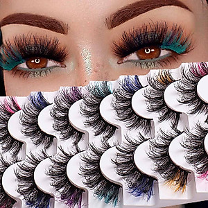 Uranian False Eyelashes Colored Fluffy Faux Mink Lashes Dramatic Colorful Russian Strip Eye Lashes with Color Natural Look Lashes Long Volume Fake Eyelashes for Women and Girls(7 Pairs)