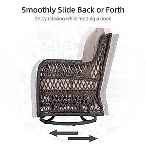 GAOMON Rattan Chairs Rocking Swivel Chair Outdoor Set with Side Table and Cushions, Patio Conversation Furniture Set 3 Piece for Outside Porch Deck Balcony Garden Backyard (Beige Cushions)