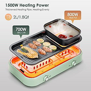 Electric Hot Pot with Grill, 2 In 1 Multi-function Barbecue Shabu Hot Pot, Independent Dual Temperature Control, Detachable Smokeless Non-Stick Shabu Korean BBQ Grill, Easy Cleaning