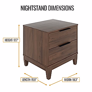 Boyd Sleep Bedroom Nightstand Bedside Table: Mackay Two Drawer Storage with Leg Base, Walnut