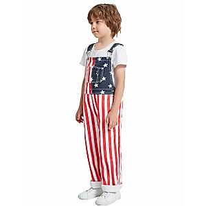 Boys Overalls Denim 3-14 Years American Flag Jeans Bibs Overalls July 4th Striped Patriotic Jumpsuit &Rompers(red,8)