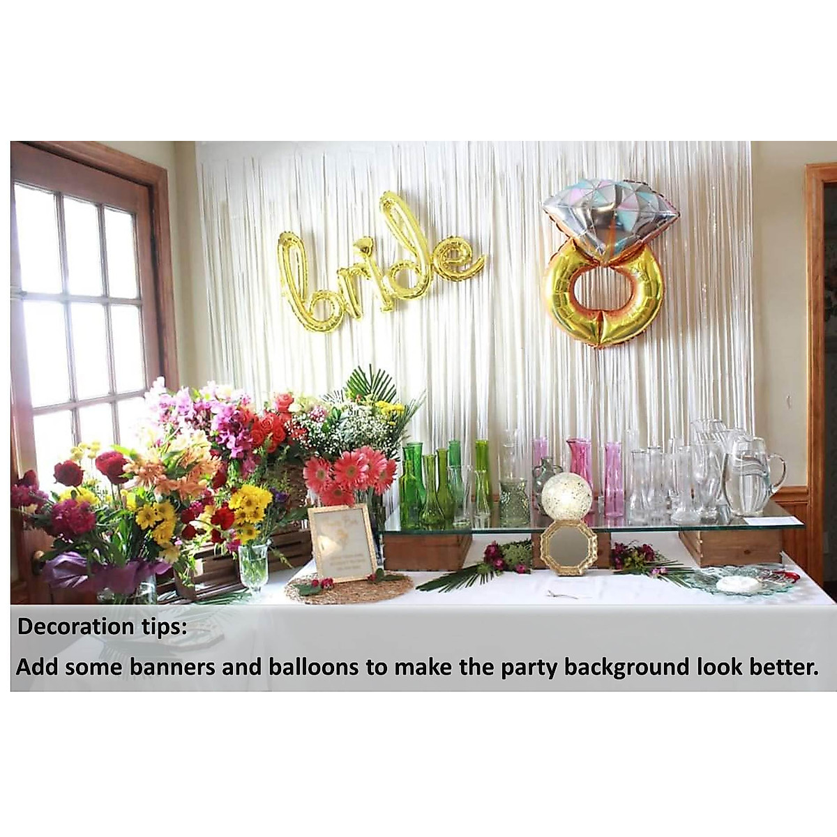 Vanujoy 3 Pack White Plastic Tinsel Fringe Backdrop Curtains 2024 Graduation Party Decoration Party Fringe for Mardi Gras Fiesta Mother & Father's Day Cinco De Mayo Ramadam Patriotic Party Decoration