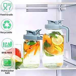 Mason Jar Pitcher With Pour Spout Lids & Handle 2 quart Large Glass Mason Pitcher Wide Mouth 64 Oz For Breastmilk Fridge Iced Tea Sun Tea, Juice, Coffee Lemonade Half Gallon Airtight And Leak Proof