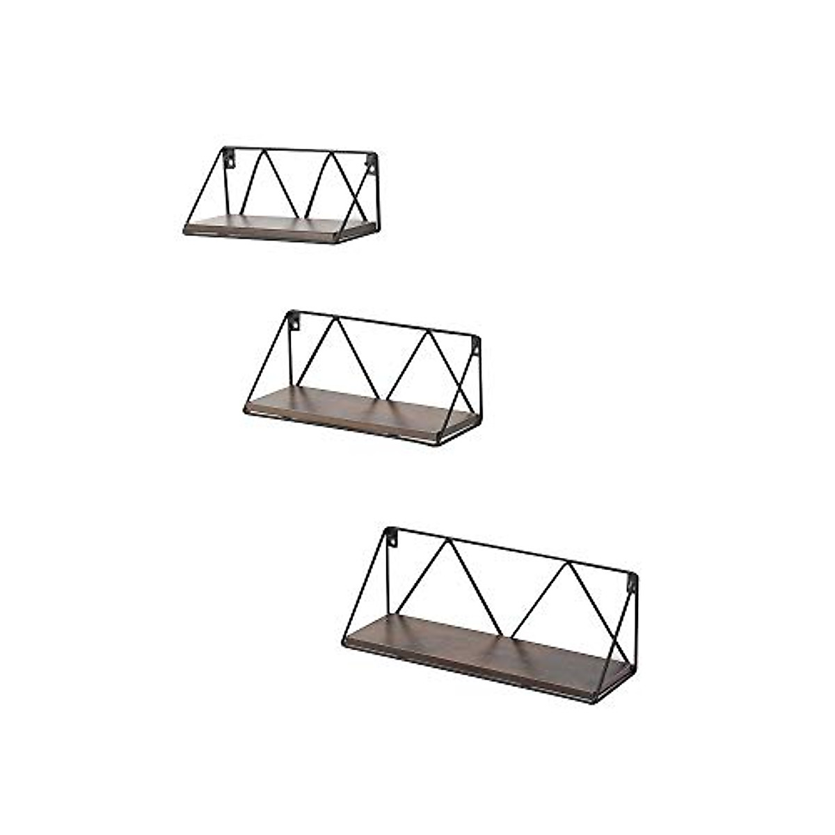 Coral Flower Floating Wall Shelves Set of 3 Rustic Space-Saving Decorative Wood Hanging Shelves Wall-Mounted Shelves Corner Shelves for Bathroom Kitchen Living Room Bedroom, rustic brown