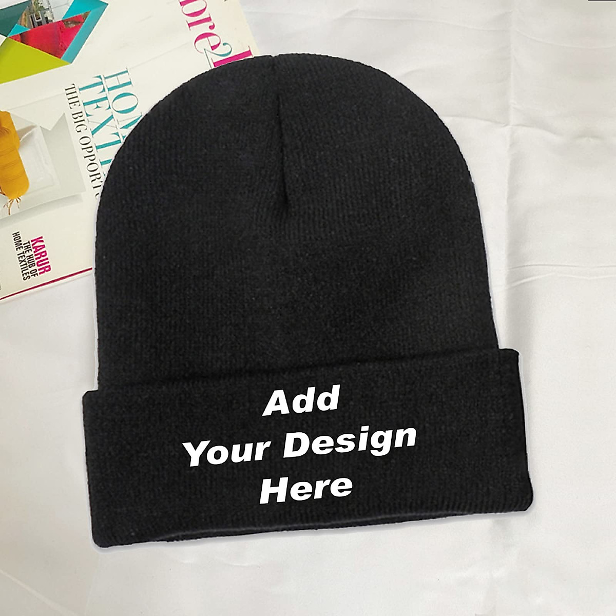 Custom Beanie Hat Personalized Text & Photo & Logo Knit Cuffed Beanie for Men Women