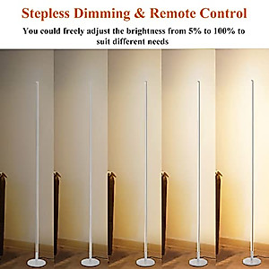 DENGALA Modern Corner Floor Lamp - 3000K-6000K LED Standing Lamp - Minimalist Dimmable Floor Lamp with Remote Control for Living Room, Bedroom (White)