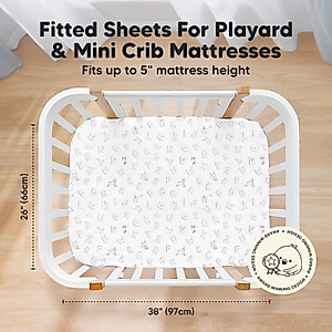 Pack and Play Sheets Fitted, 2-Pack Mini Crib Sheets - Pack N Play Sheets, Organic Fitted Crib Sheet for Pack and Play Mattress, Playard Baby Crib Sheets,Crib Sheets Neutral for Boys,Girls (ABC Land)