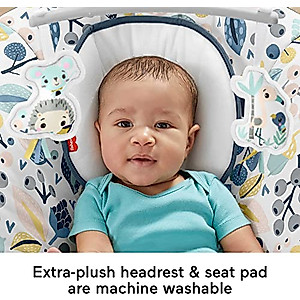 Fisher-Price See & Soothe Deluxe Bouncer – Navy Foliage, Portable Baby seat with Vibrations, Music and Sounds