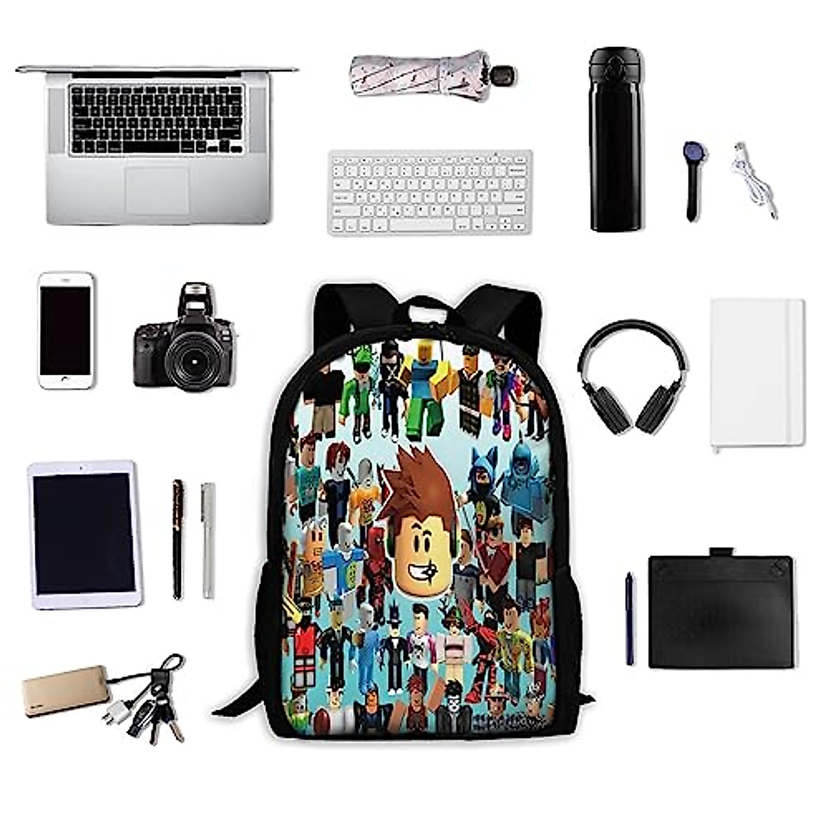 CNLAUKY Gamer Backpack 17 Inch, Anime Backpack Large Capacity Travel Backpacks Light Schoolbag for Boys Girls Camping Hiking (Blue)