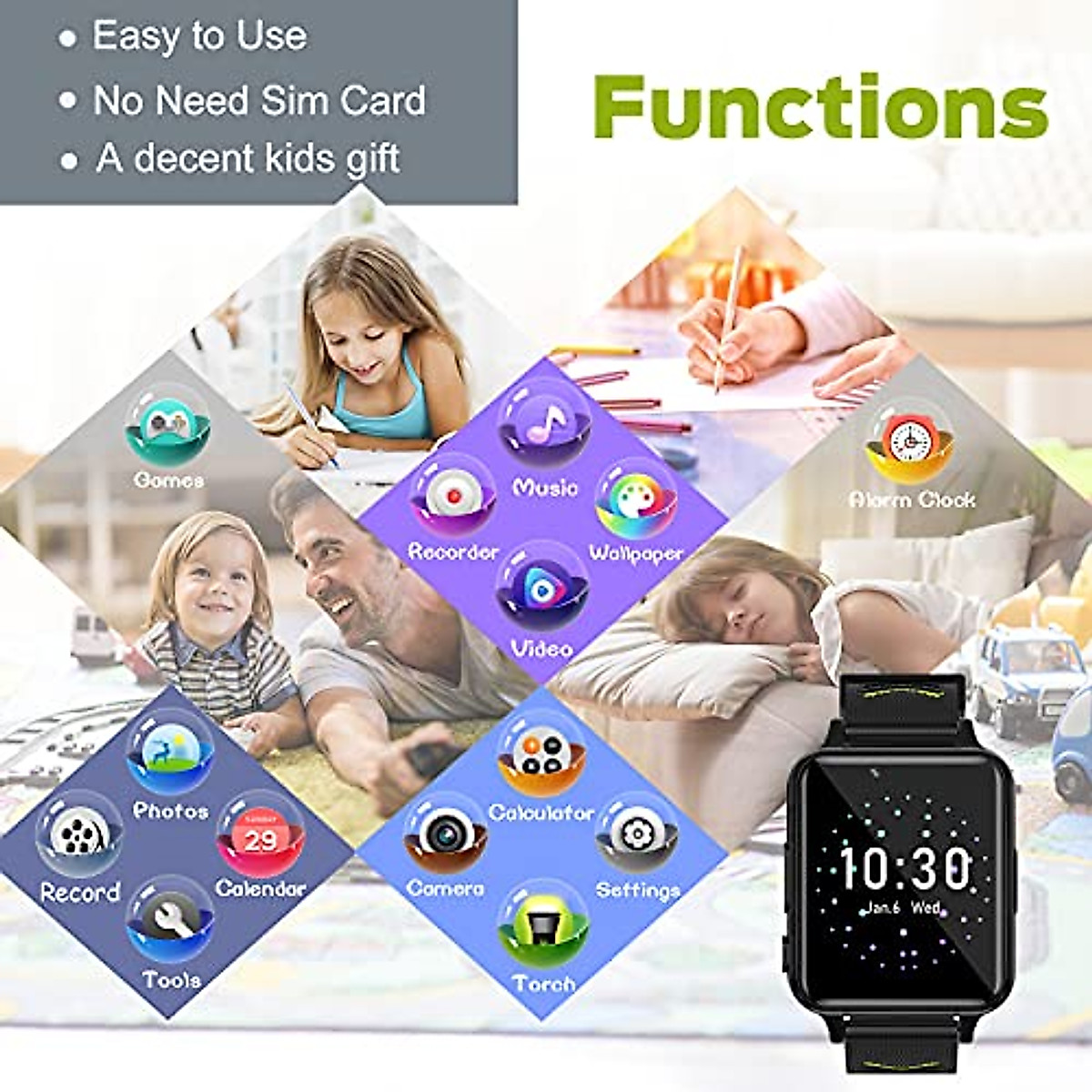 Smart Watch for Kids Smart Watch - Childrens Smart Watch for Girls Boys 4-12 Years with Games Music Alarm Clock Camera Calculator Educational Toys Digital Wrist Watch Christmas Birthday Gifts (Green)