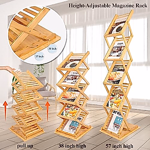 DuvinDD Foldable Bamboo Magazine Rack Floor, Portable Pop-up Display Stand, Magazine Rack 5 Pockets, A4 Size, for Trade Shows, Office, Retail Store, Craft Shows, 57 inch Tall