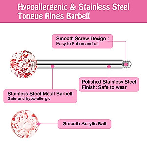 CrazyPiercing Assorted Tongue Rings, 14G Stainless Steel Tongue Piercing Rings Assorted Barbell bar Nipple Cute Tongue Rings for Women Men（13PCS）