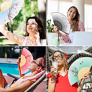 AOIPAMKEL Folding Fan Hand Held Fan, 5 pcs Japanese Fan Foldable Hand Fan, Silk Paper Fans with Tassel, Hollowed Fringe Foldable Fan, Handheld Fan foldable for Wedding, Party, Gifts, Wall Decoration