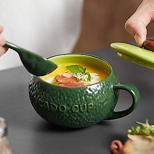 Cabilock Ceramic Stew Pot Steam Soup Bowl Small Steaming Mug Cup Avocado Shapes Sugar Bowls with Lid Spoon Serving Dish Bowls for Home Kitchen