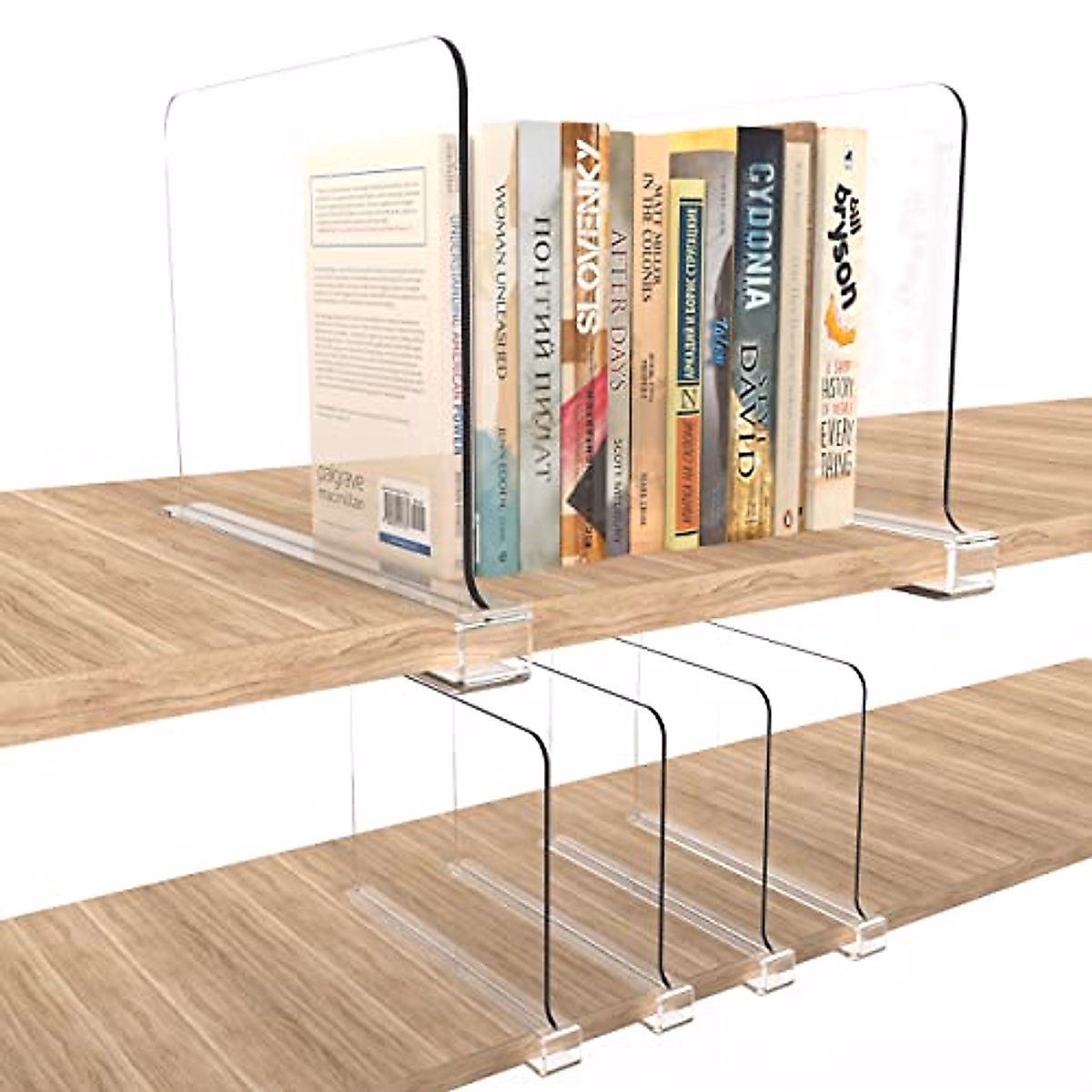 Hmyomina 6pcs Shelf Dividers for Closet Organization, Acrylic Shelf Dividers for Wood Shelf and Cabinets Shelf in Bedroom, Kitchen and Office