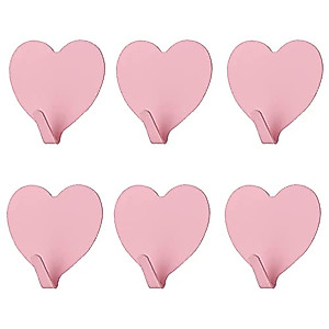 JtmyAota 6 Pack Heart Shaped Decorative Wall Hooks, Stainless Steel Strong Adhesive Wall Hook for Home Kitchen Bathroom Office (Light Pink)