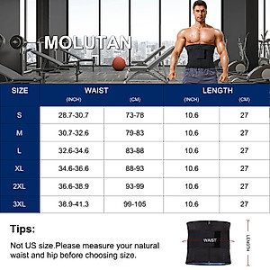MOLUTAN Waist Trainer for Men Waist Trimmer with Adjustable Sweat Belt Back Support Corset Compression Girdle Sauna Suits Black