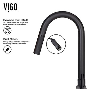 VIGO VG02008MB 17" H Gramercy Single-Handle with Pull-Down Sprayer Kitchen Faucet in Matte Black