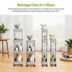 KPX Bathroom Rolling Storage Cart with Wheels Kitchen Utility Cart Casters Mobile Laundry Organizer Shelves for Room Organizers, Make Up, Home School, Dorm Room Office Essentials (3-Tier, Gray 1)