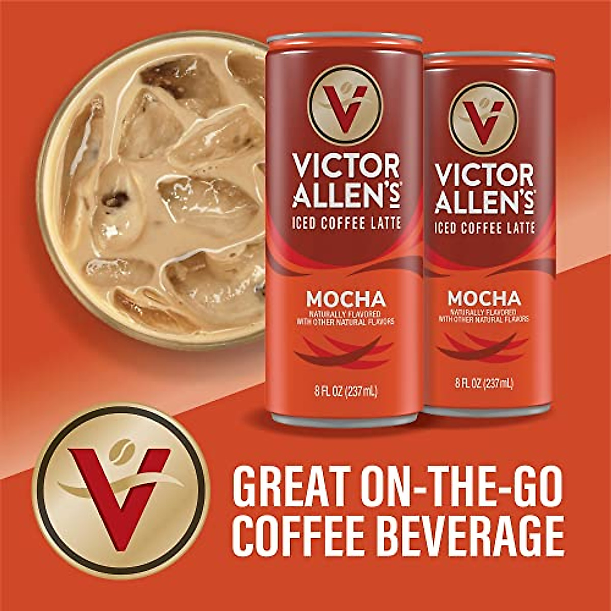 Victor Allen's Coffee Mocha Iced Canned Coffee Latte, 8oz Cans (12 Pack)