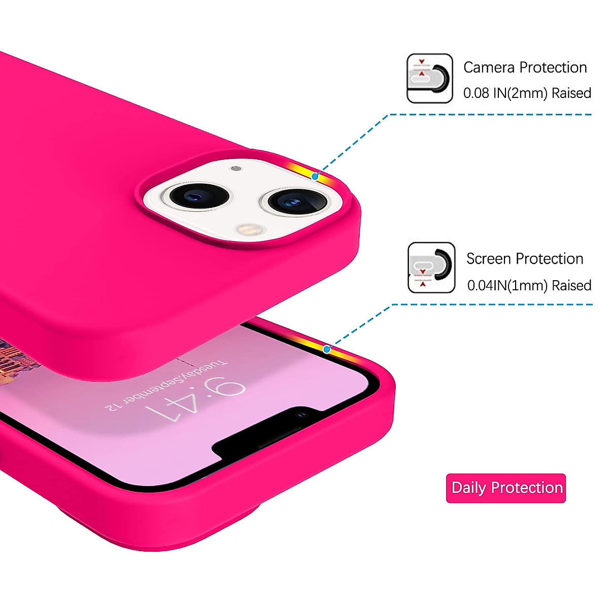 BENTOBEN for iPhone 13 Mini Case, iPhone 13 Mini Phone Case, Slim Fit Liquid Silicone Soft Gel Rubber Anti-Scratch Shockproof Phone Cover with Microfiber Lining for iPhone 13 Mini 5.4", Hot Pink
