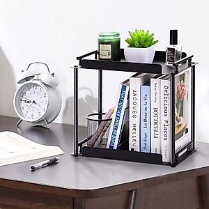 HLWDFLZ 1 Set of 2-Tier Bathroom Countertop Organizer Shelf - Metal Bathroom Counter Storage Tray Cosmetic Storage Rack, Bathroom Kitchen Living Room Standing Rack Black