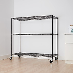 TRINITY Basics 3-Tier Adjustable Wire Shelving with Wheels for Kitchen Organization, Garage Storage, Laundry Room, NSF Certified, 600 to 1350 Pound Capacity, 60” by 24” by 54”, Black