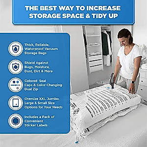 Vacwel 3-Pack XXL - Vacuum Storage Bags - Space Saver Bags for Clothes Storage – XL Comforters - Mattress Topper - Blanket Storage – Vacuum Sealer Bags – Ziplock Sealed - 3x XXL Bags (47x35in) - Bonus 1x Large Bag (32x21in)