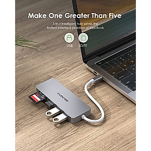 LENTION USB C Hub with 3 USB 3.0 & SD/Micro SD Card Reader Compatible Iphone15, 2023-2016 MacBook Pro, New Mac Air/iPad Pro/Surface, More, Stable Driver Certified Type C Adapter (CB-C15, Space Gray)