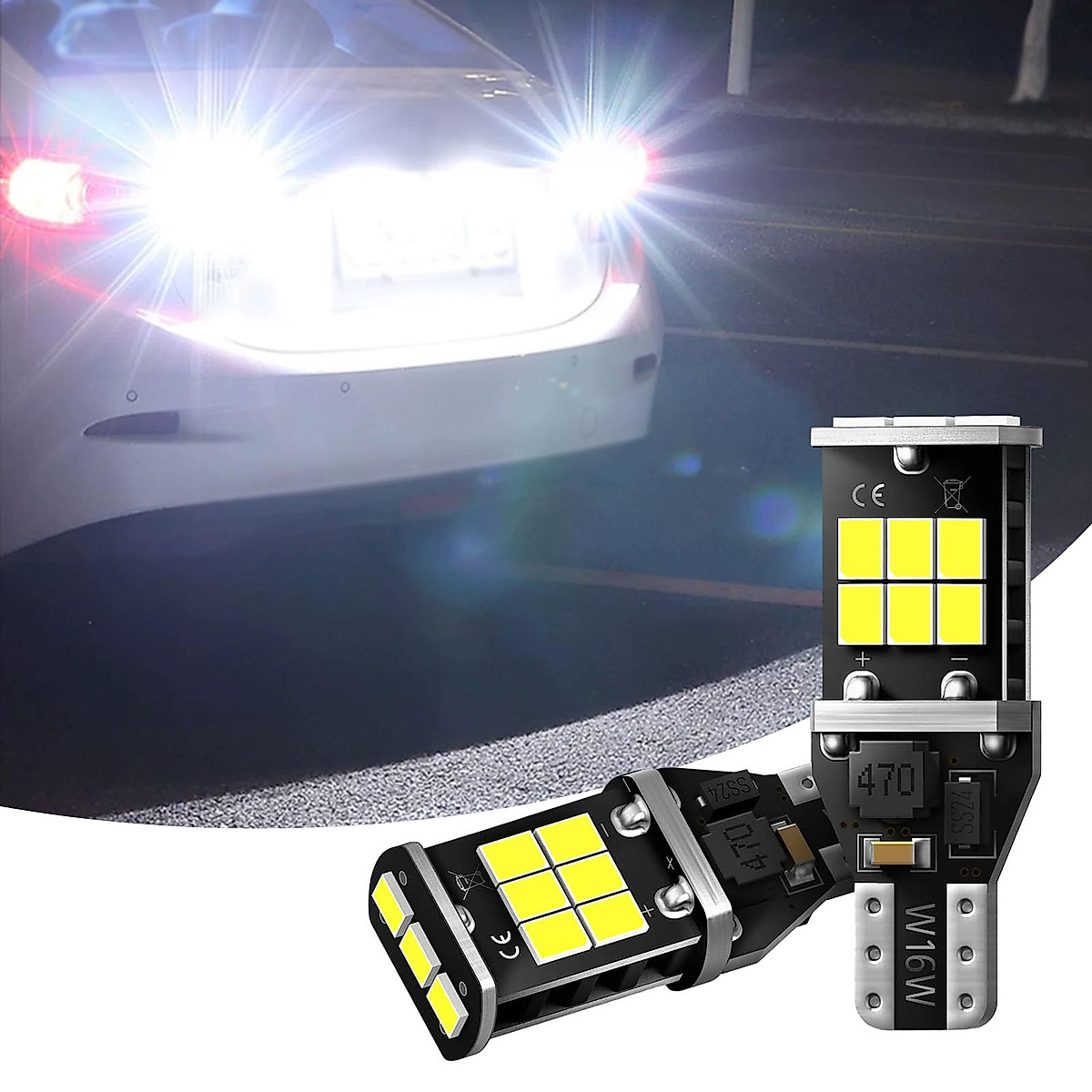 gunhunt 2 PCS Car Illumination Lights, T15 Reverse Light, Super Bright LED Bulb, High Power Decoding 3535 Chip Bulbs, Extremely Super Bright, Universal Bulbs Replacement (White Light)