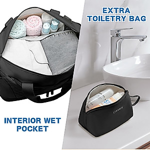 ETRONIK Weekender Bag for Women, Medium Canvas Travel Bags with USB Charging Port, Carry on Bag for Airplanes with Shoe Compartment, Overnight Gym Duffel Bag for Travel Yoga Deliver, 3 Pcs Black