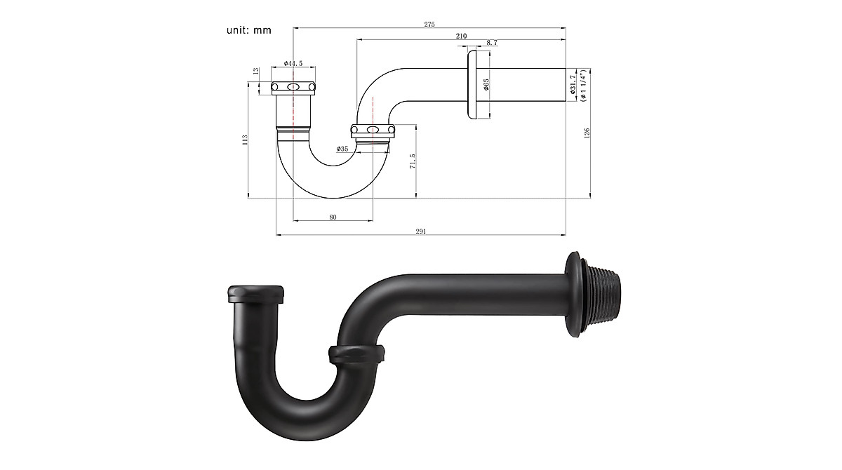 Solid Brass P-Trap - Heavy Duty Matte Black Design