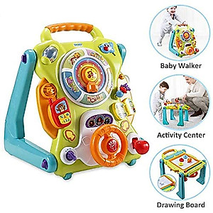 NuoPeng 3 in 1 Baby Sit-to-Stand Walker, Activity Center, Entertainment Table, Drawing Board (White with Gray)