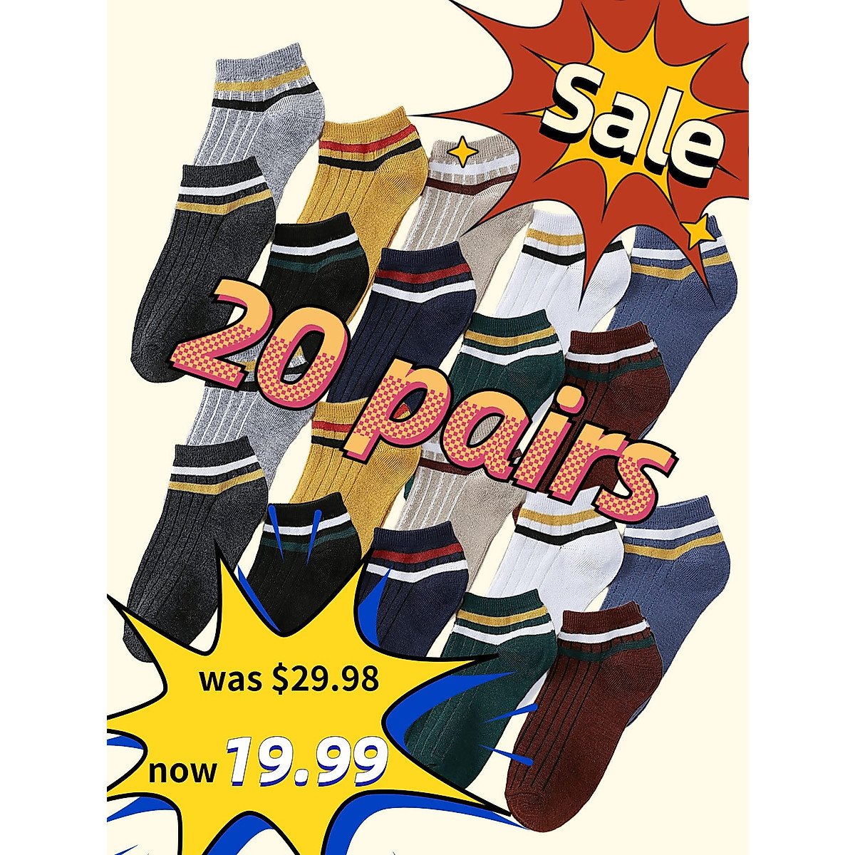 Duboby Solid Casual Men Socks Multi-Pair Combo, Spring Crew Socks, Ankle Socks, No Show Socks, Multicolor Striped Daily Socks (20 Pairs+Combo 1)