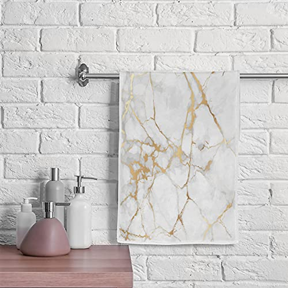 White Gold Marbling Hand Towels Soft Highly Absorbent Large Hand Towels 15 x 30inch Quick Dry Fingertip Towels Kitchen Dish Guest Towel Hand Face Towel Bathroom Towel