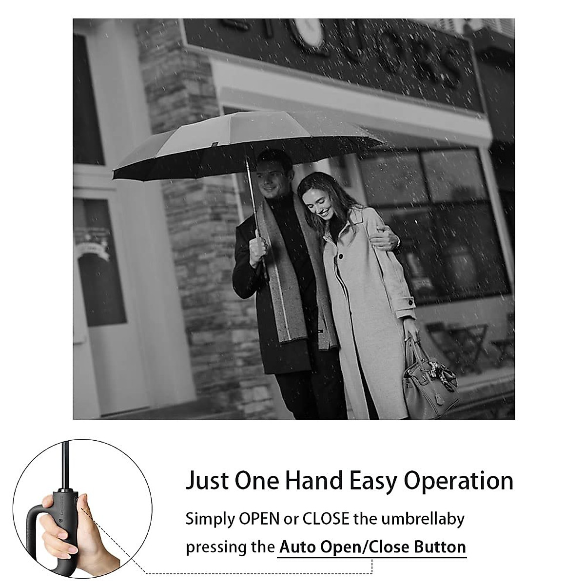 Extra Large Windproof Travel Folding Compact Golf 54‘’ Umbrella Automatic Open/Close,Lightweight Portable Parasol Outdoor,Sun/Rain,99 UV Protection,Perfect Carabiner Handle Design(Grey)