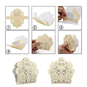 Maykah 50 Packs Candy Boxes for Wedding Favor, Flower Gift Box Candy Box with Ribbons for Bridal Shower Wedding Party Anniversary Favors, Off White