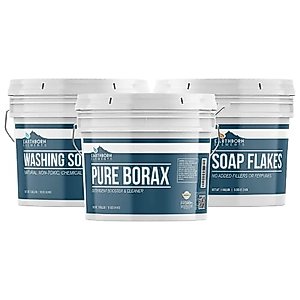Earthborn Elements Borax Powder, Washing Soda, Soap Flakes (1 Gallon ea.) Multipurpose for cleaning & laundry, Resealable Bucket